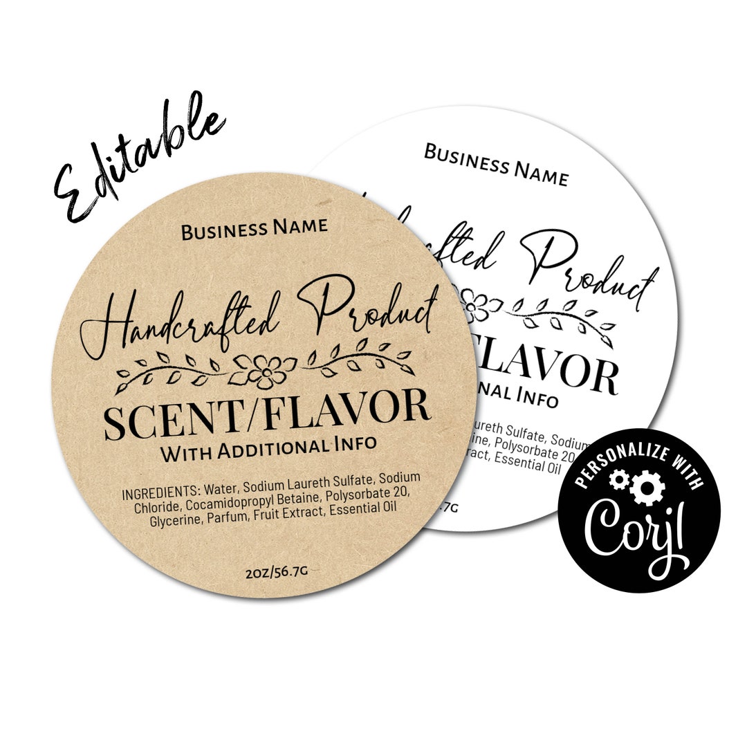 Editable Circle Product Label Template. Floral Vine Sticker. Edit Label ...