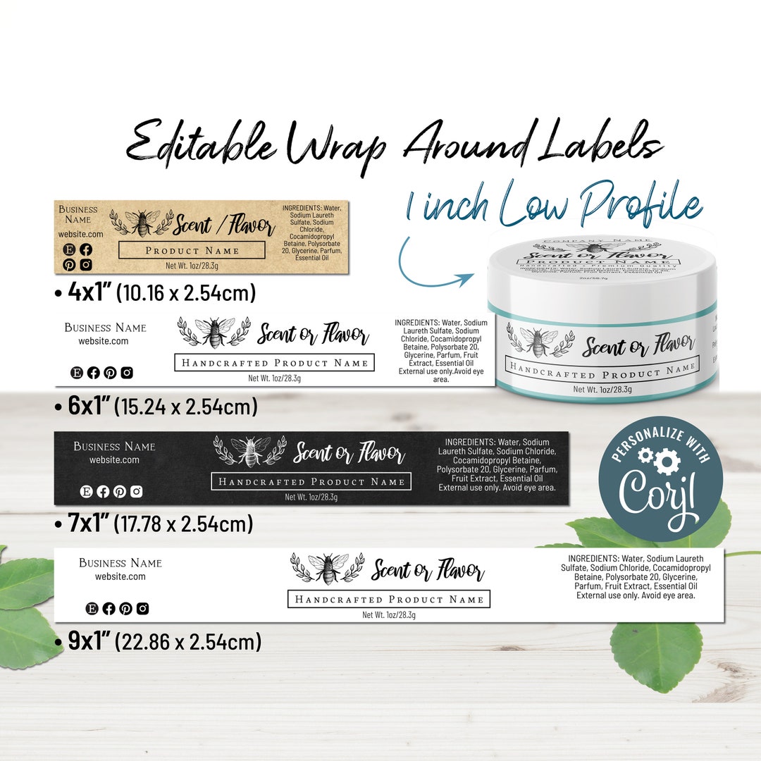 1" Wrap Around Label Template for Short, Low Profile Jars. Label, 2, 4 ...