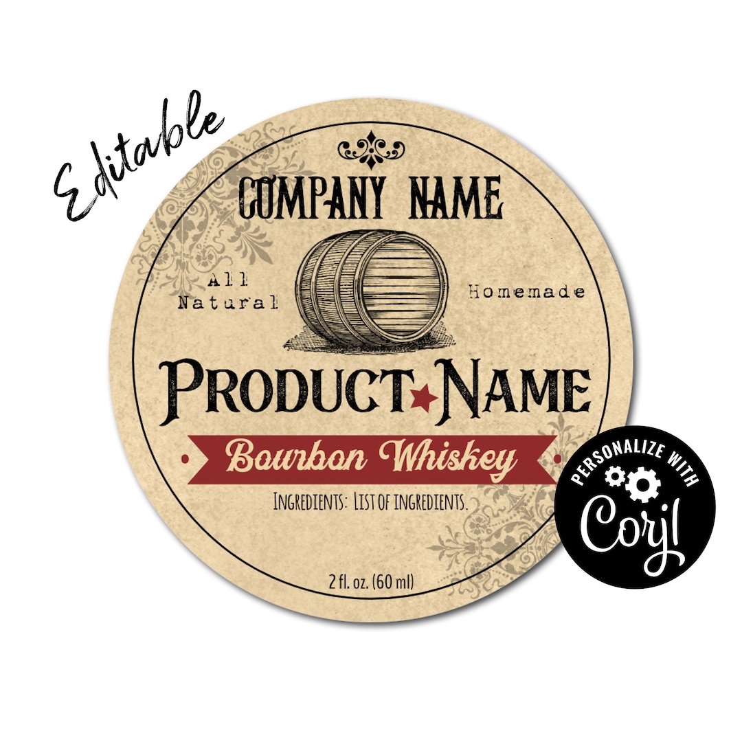Whiskey Barrel Sticker Template. Editable Circle Label for Jars ...