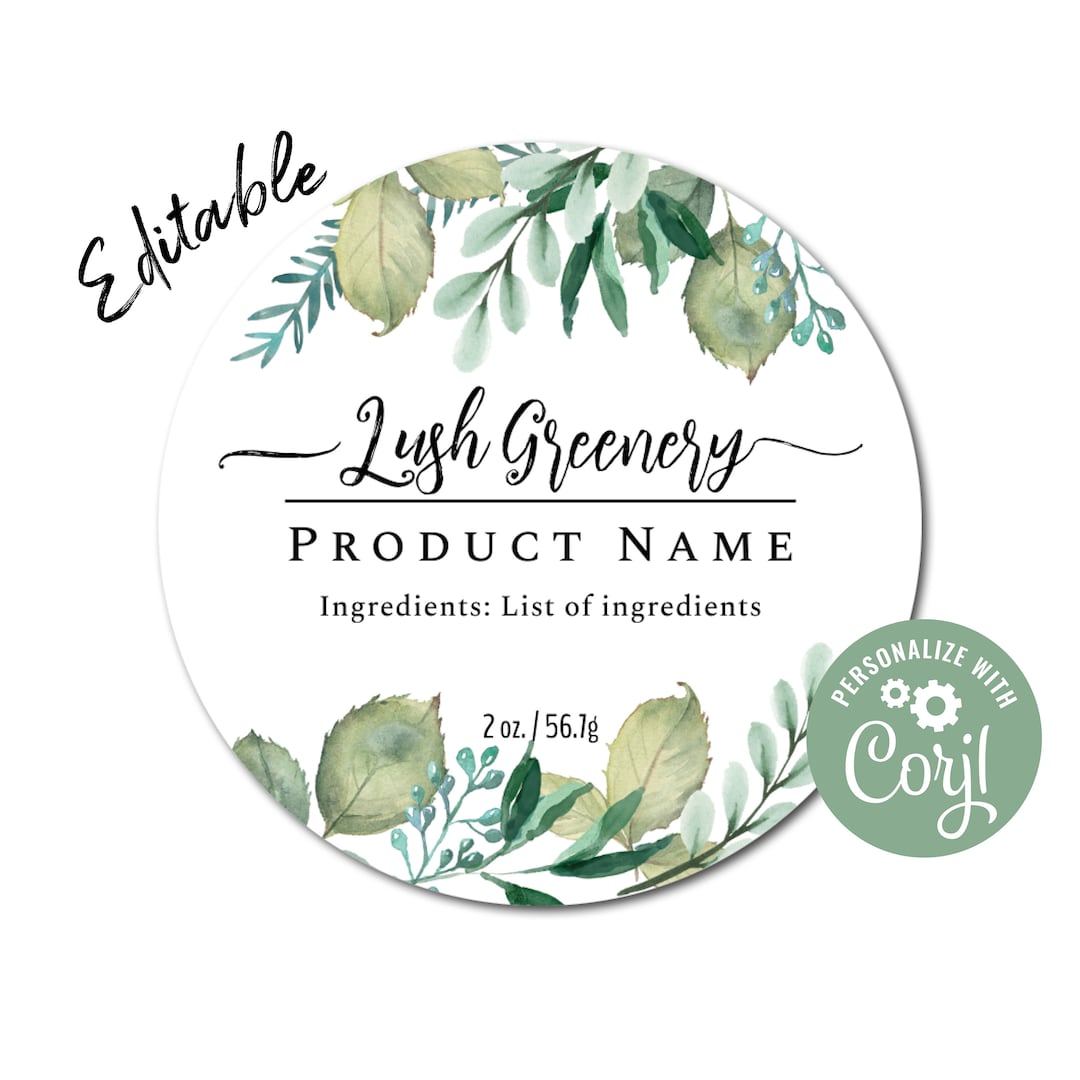 Lush Greenery Editable Product Labels for Jars, Handmade Items, Candles ...