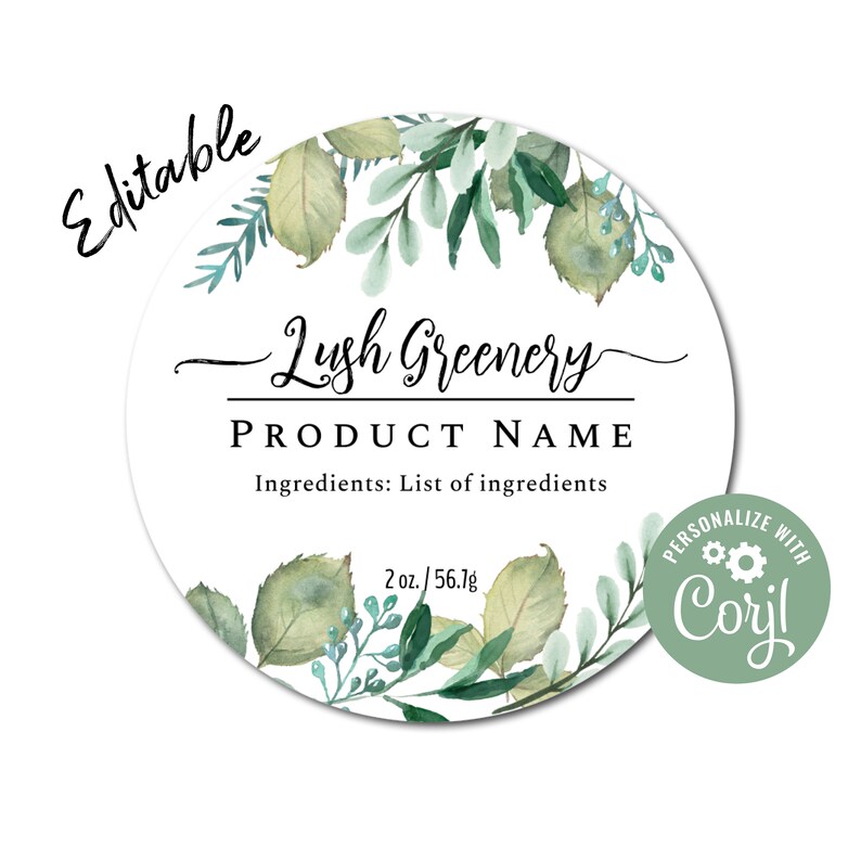 Lush Greenery Editable Product Labels for Jars Handmade | Etsy