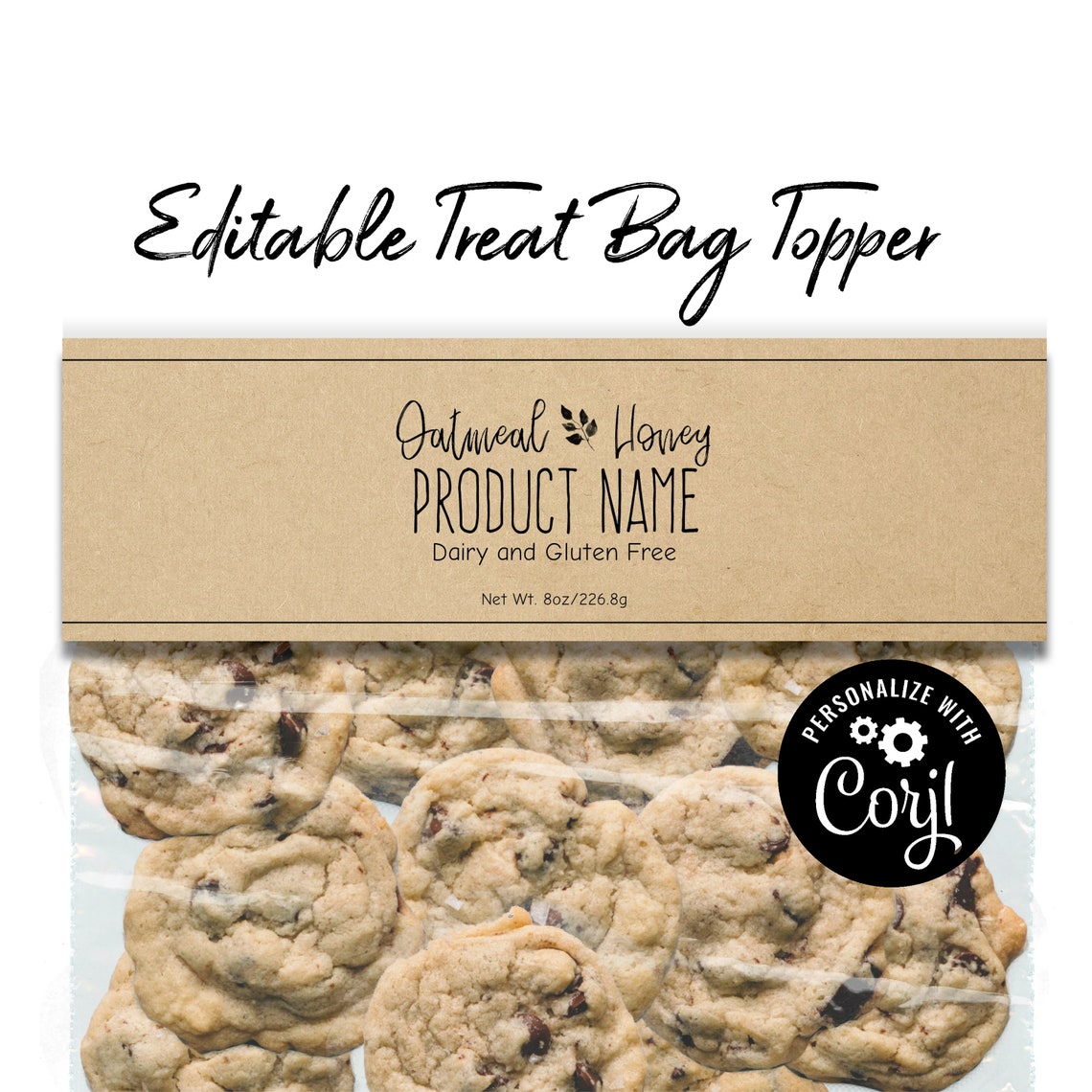 Natural and Sophisticated Bag Topper Label Editable Template. | Etsy