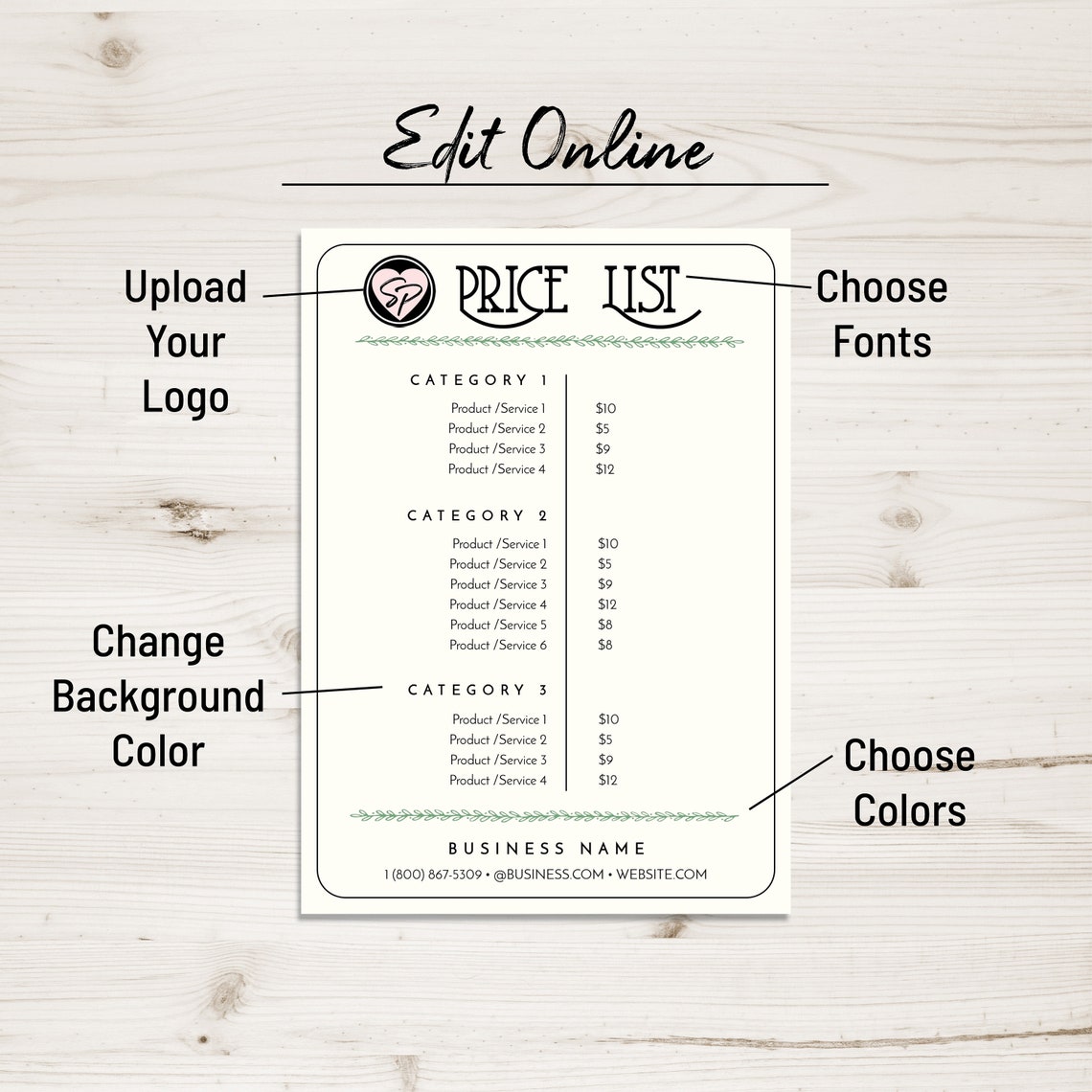 Editable Business Price List. Printable Store Price Sign for - Etsy