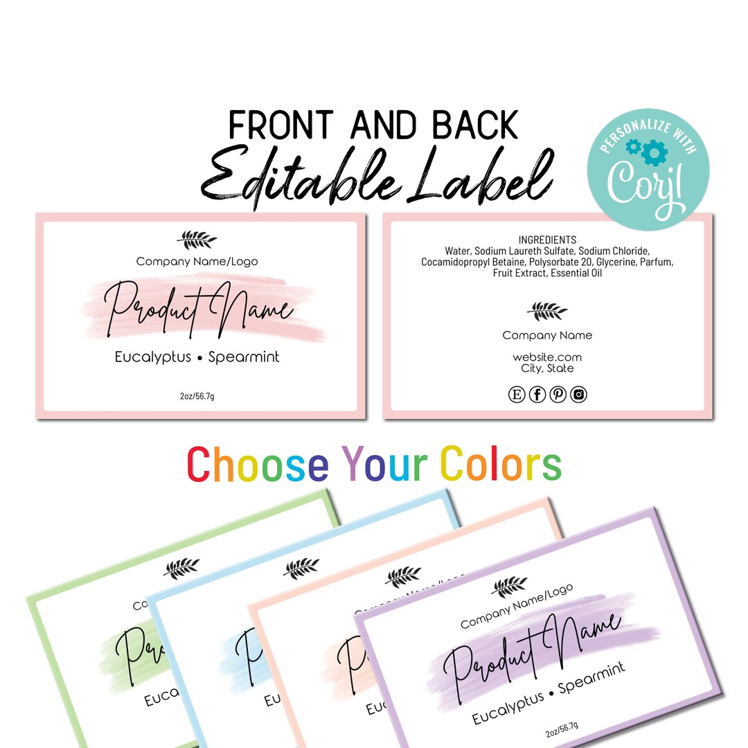 Small Jar Label Front & Back Editable Label Template. - Etsy