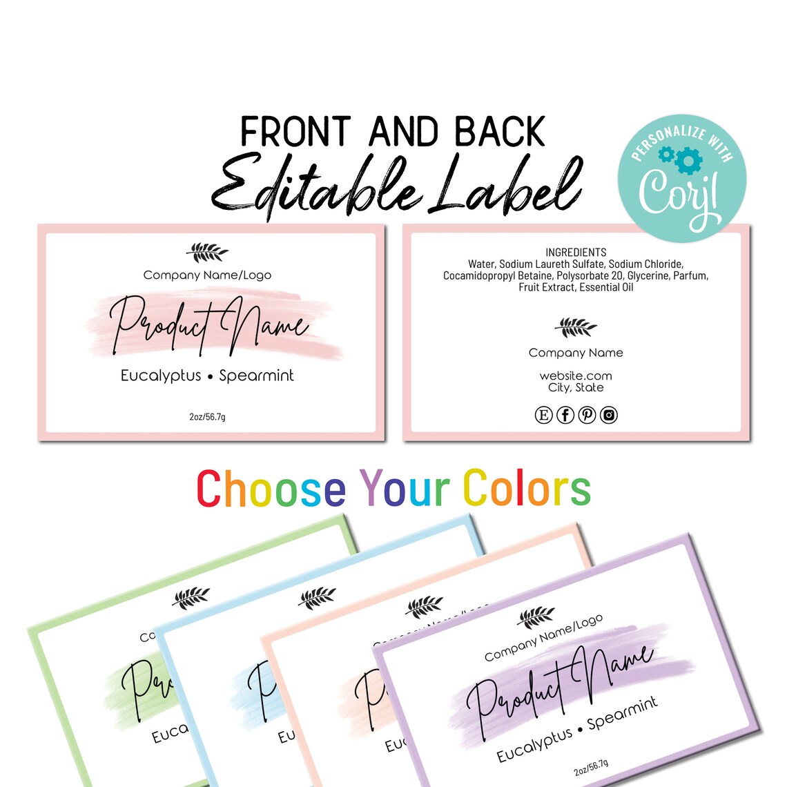 Small Jar Label Front & Back Editable Label Template. - Etsy