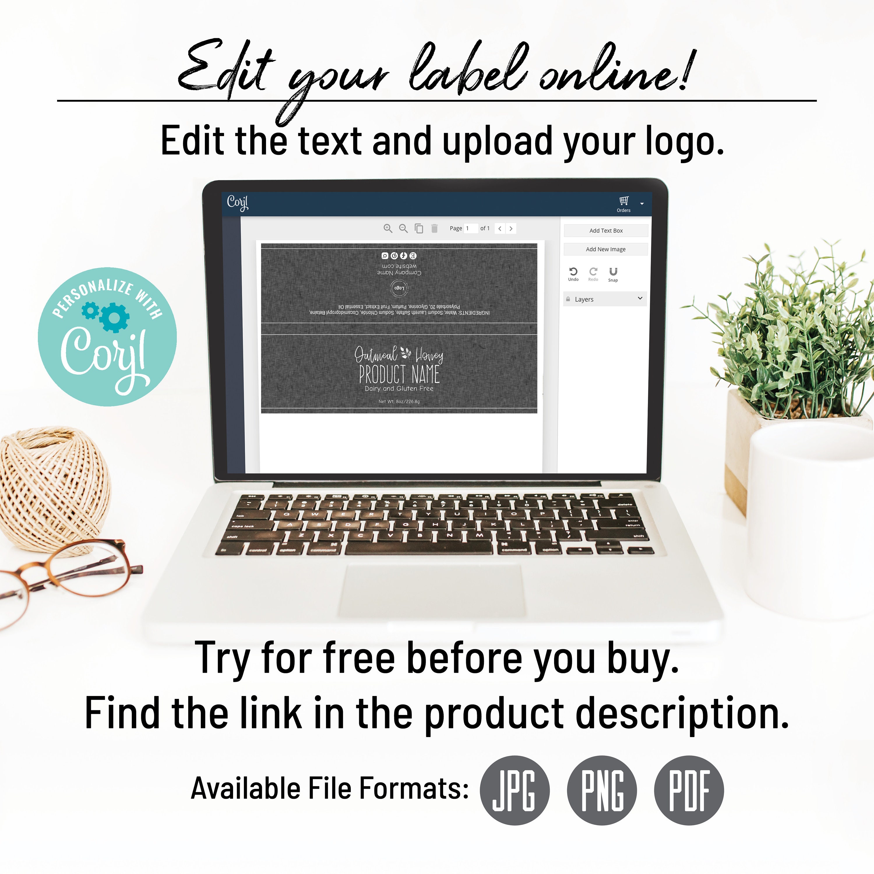 Natural and Sophisticated Bag Topper Label Editable Template. | Etsy