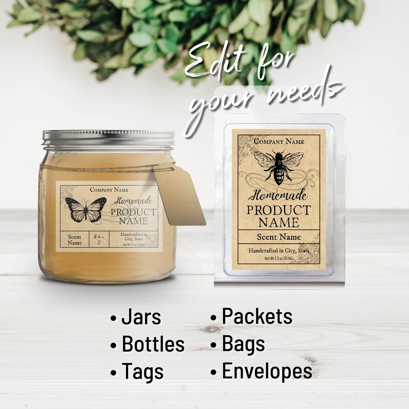 Editable Apothecary Bee & Butterfly Product Label Template. - Etsy Canada
