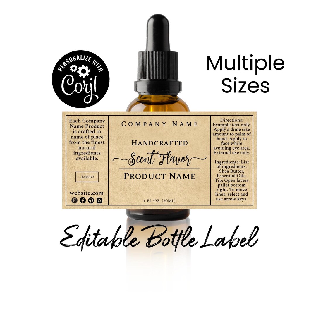Editable Bottle Label Template, Simply Natural. Dropper Spray Bottles ...