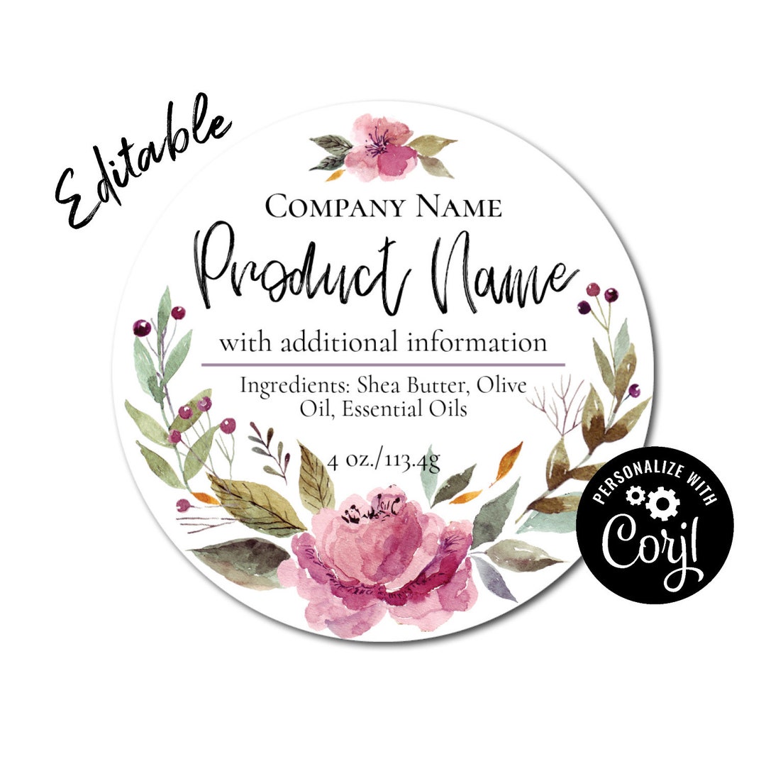 Floral Watercolor Wreath Round Label. Edit Product Label Template ...