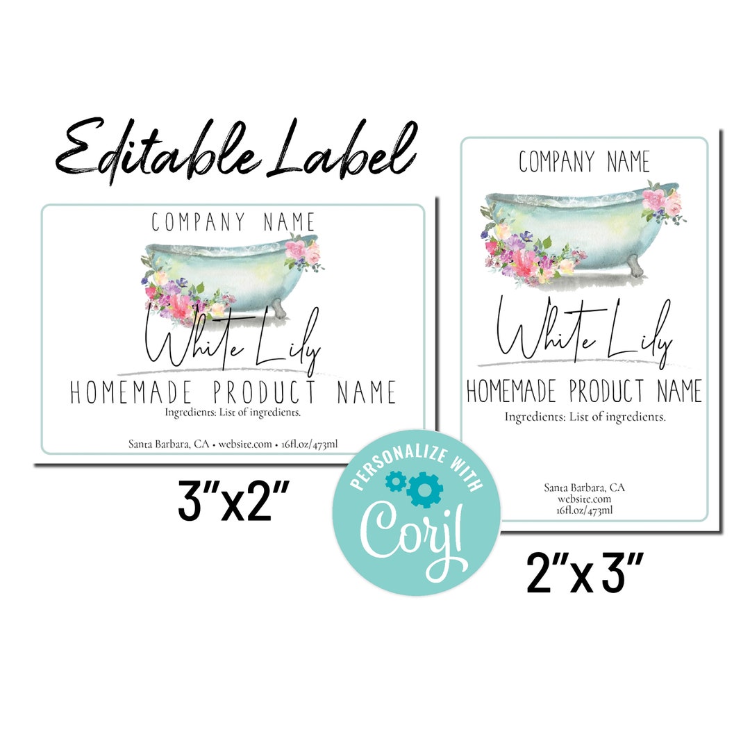 Editable Label Template Watercolor Bathtub. Customize W/ Corjl - Etsy