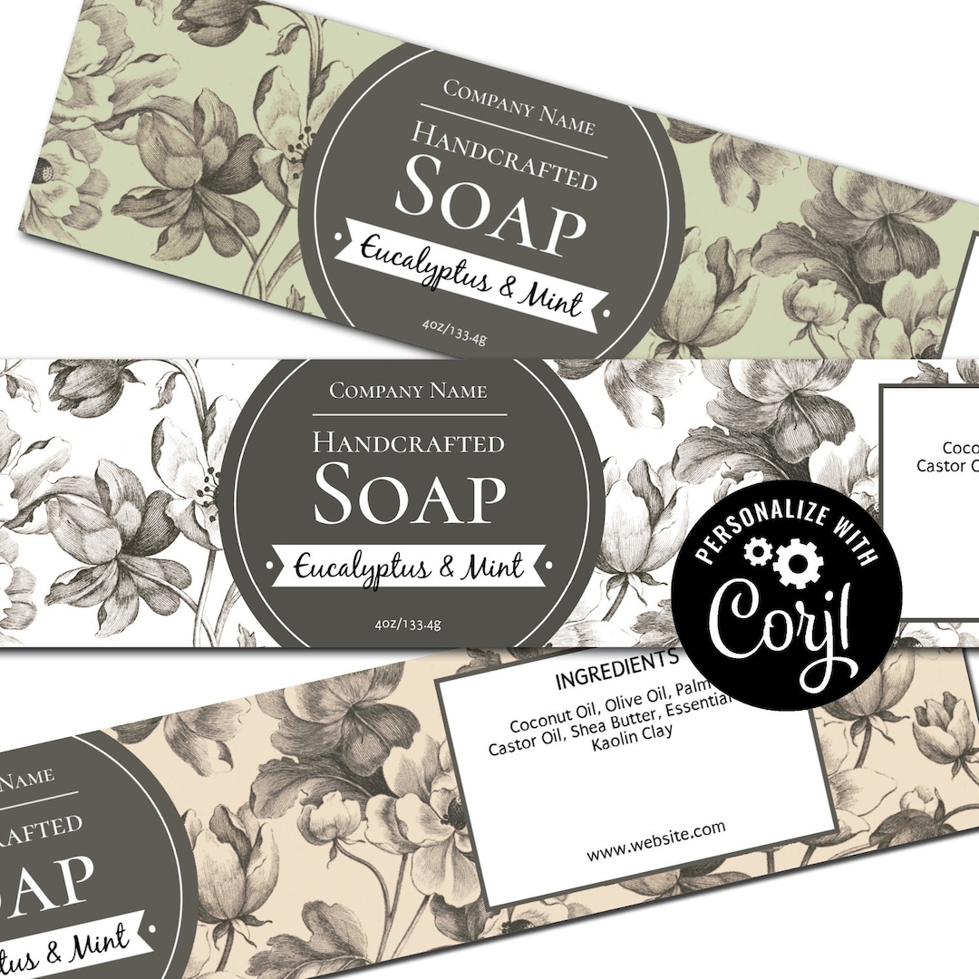 Soap Label - Etched Flowers Editable Soap Template. Cigar Band Soap ...