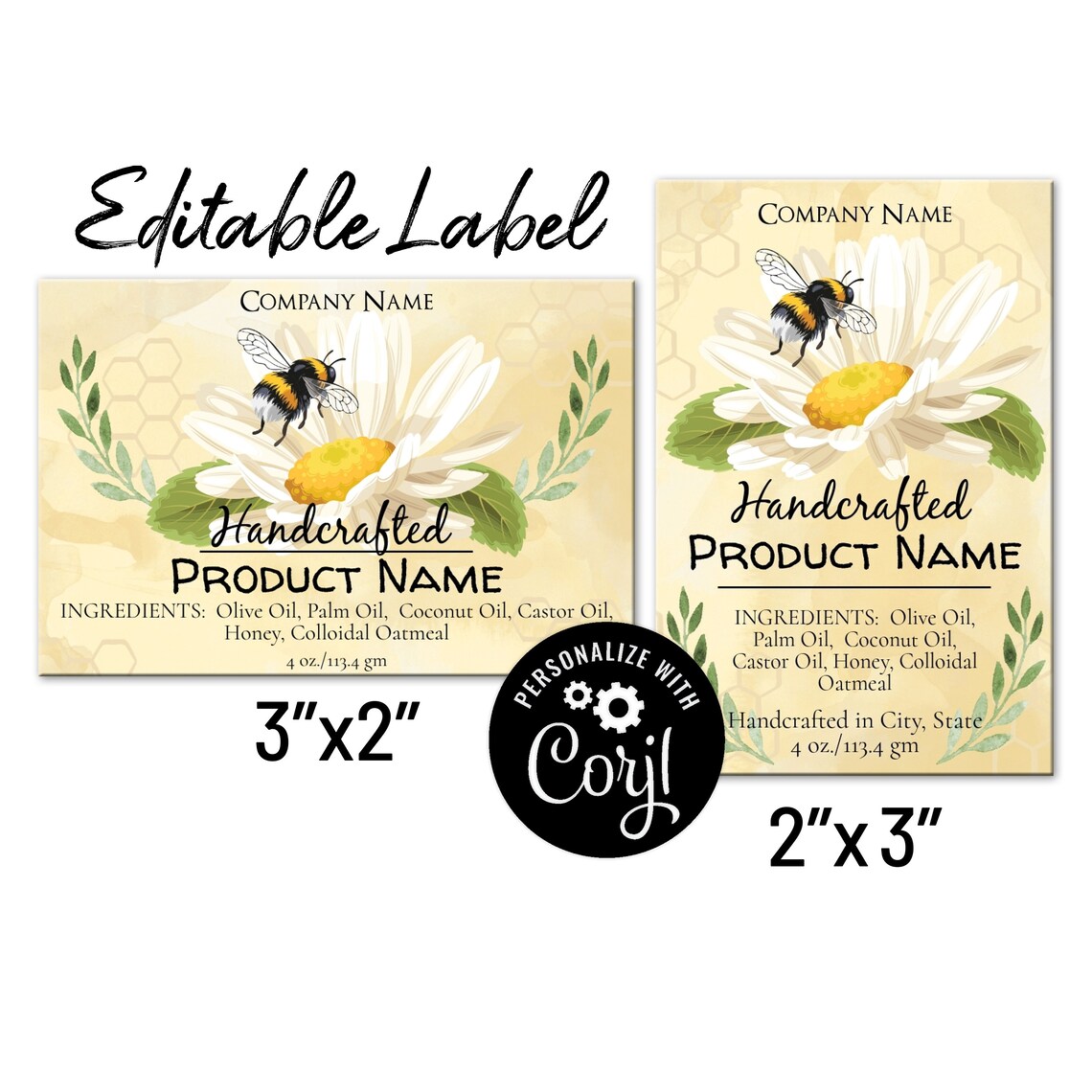 Bumblebee Product Label Template. Printable Sticker Labels for - Etsy