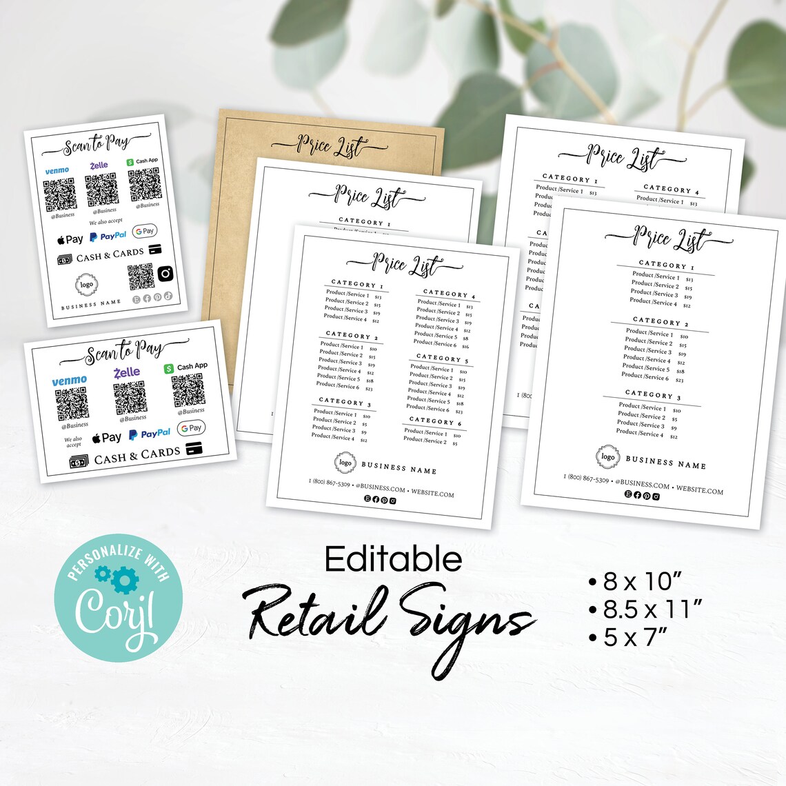 Price List Template Point of Sale Signs Small Business - Etsy