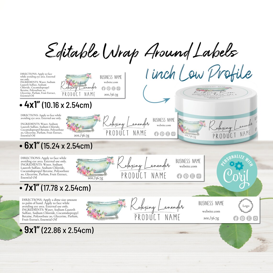 1 Wrap Around Label Template for Short Jars Low Profile - Etsy