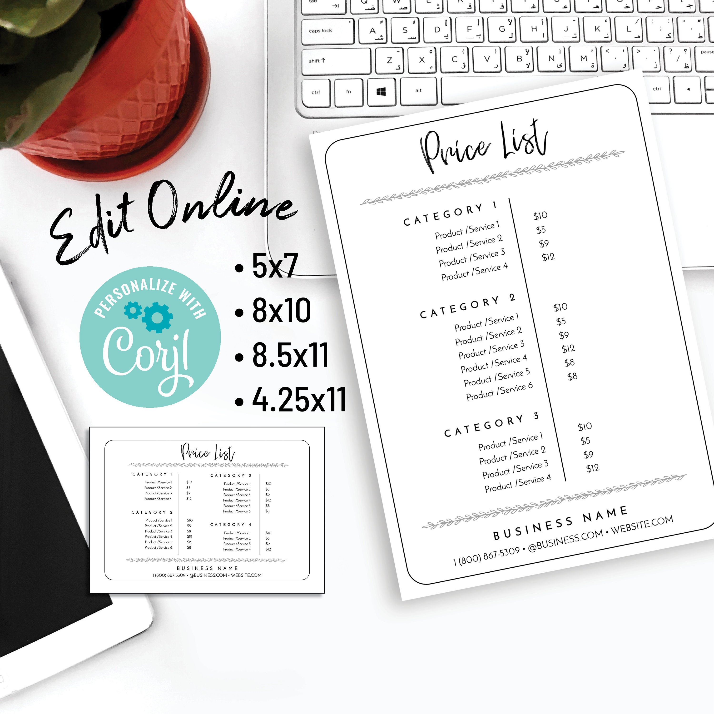 Editable Business Price List. Printable Store Price Sign for - Etsy