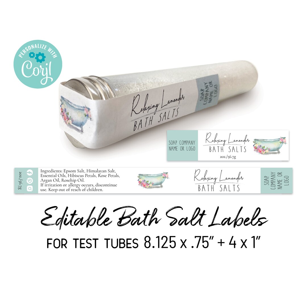 Editable Bath Salt Label Template, Watercolor Bathtub. Printable Labels ...