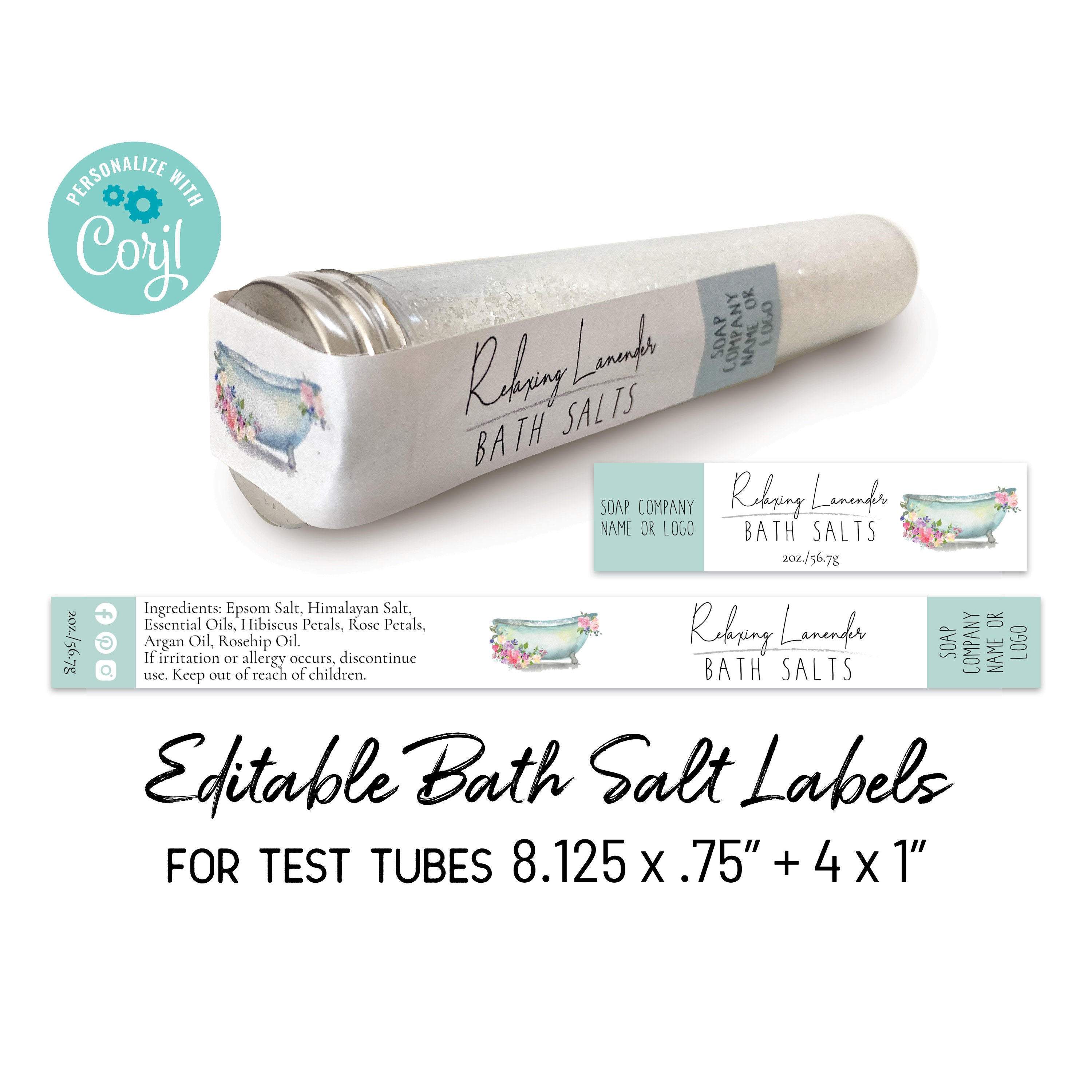 Editable Bath Salt Label Template Watercolor Bathtub. - Etsy