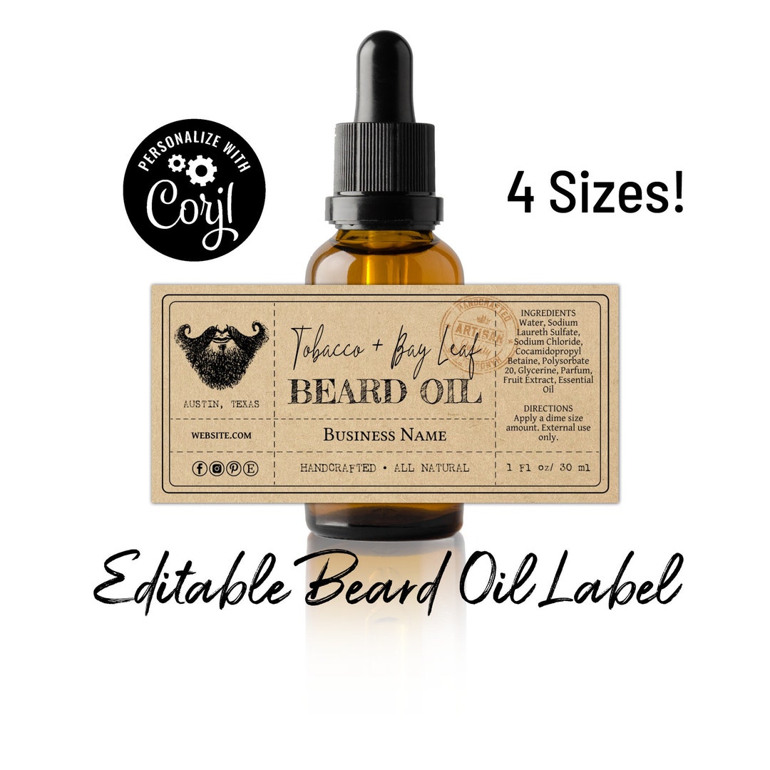 Beard Oil Bottle Label Template. Men's Grooming Label. - Etsy