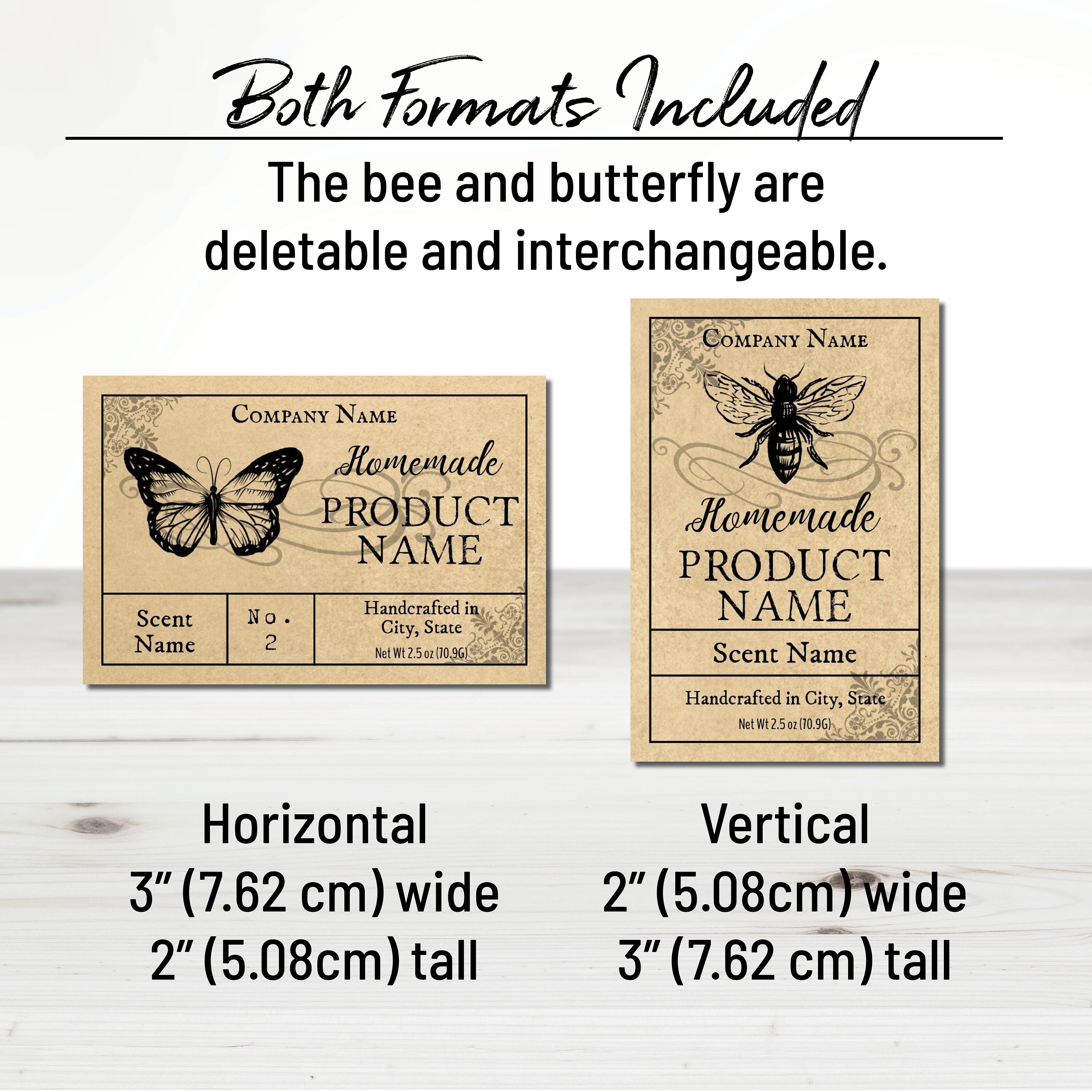 Editable Apothecary Bee & Butterfly Product Label Template. - Etsy Canada