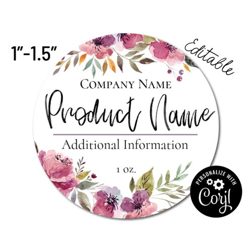 Floral Watercolor Wreath Round Label. Edit Product Label - Etsy