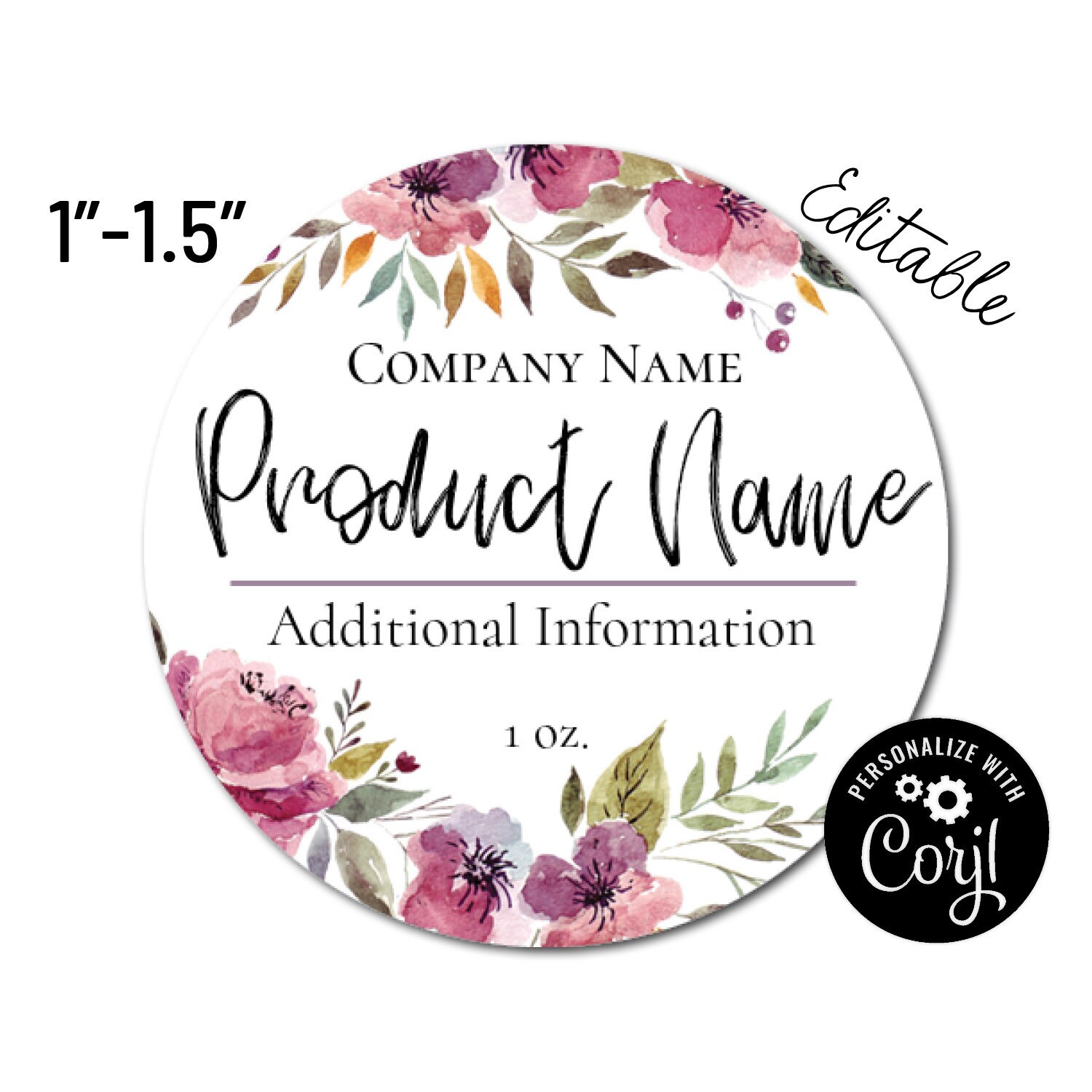 Mini 11.5 Floral Watercolor Round Label Sticker. - Etsy