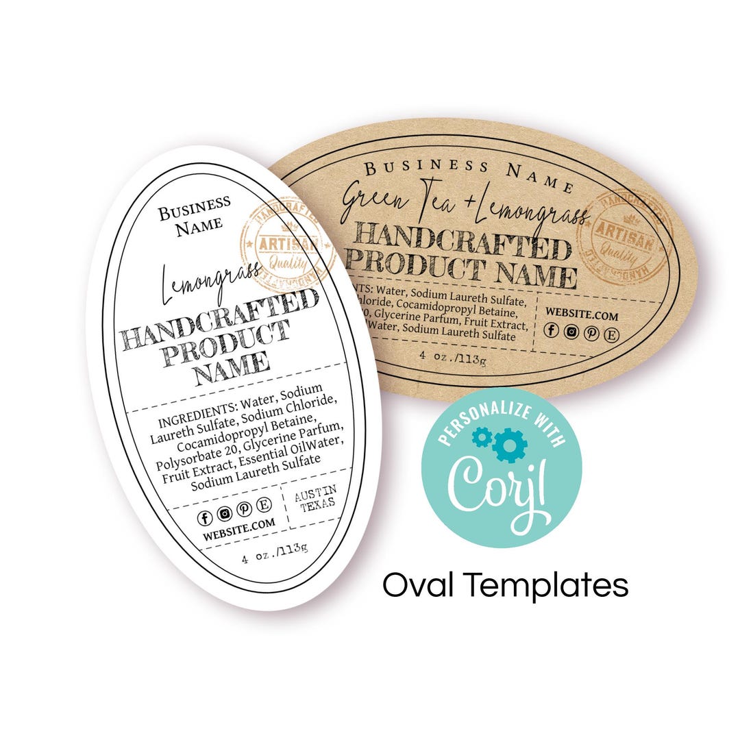 Oval Label Template for Stickers, Custom Packaging for Homemade ...