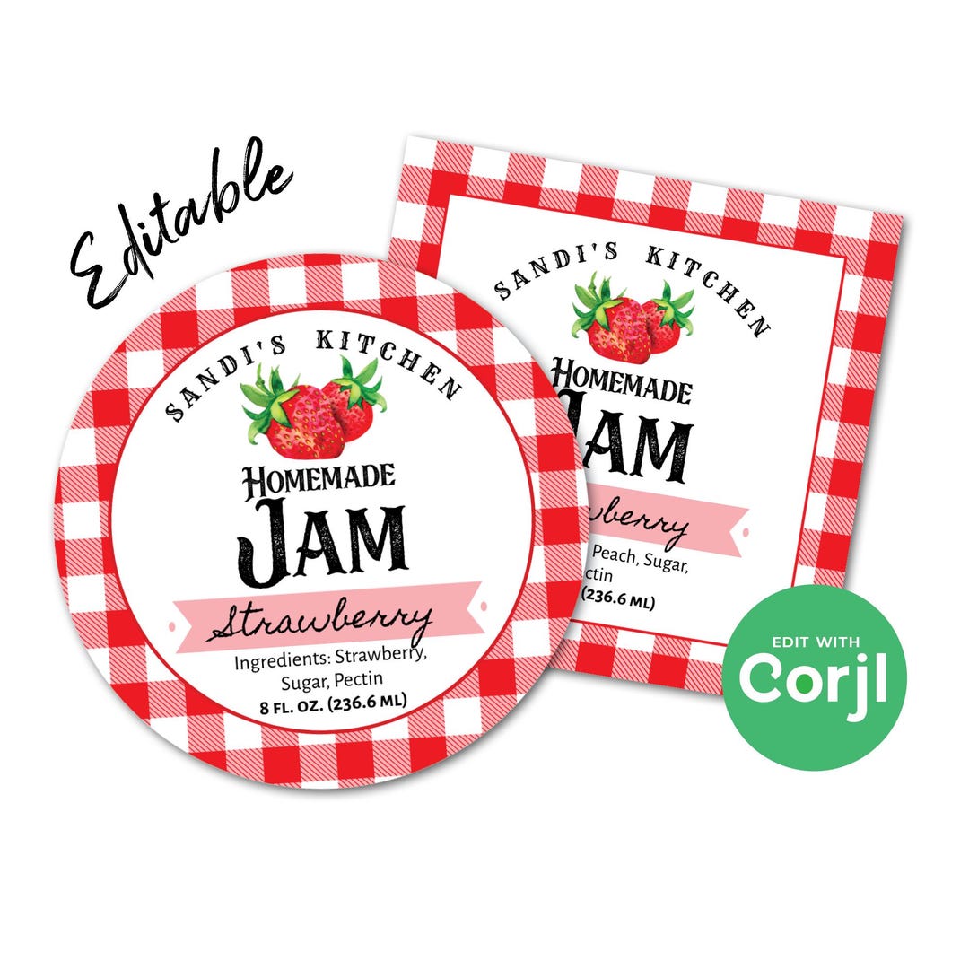 Strawberry Jam Label Template: Round & Square, Customizable Canning ...