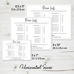 Editable Business Price List. Printable Store Price Sign for Retail ...