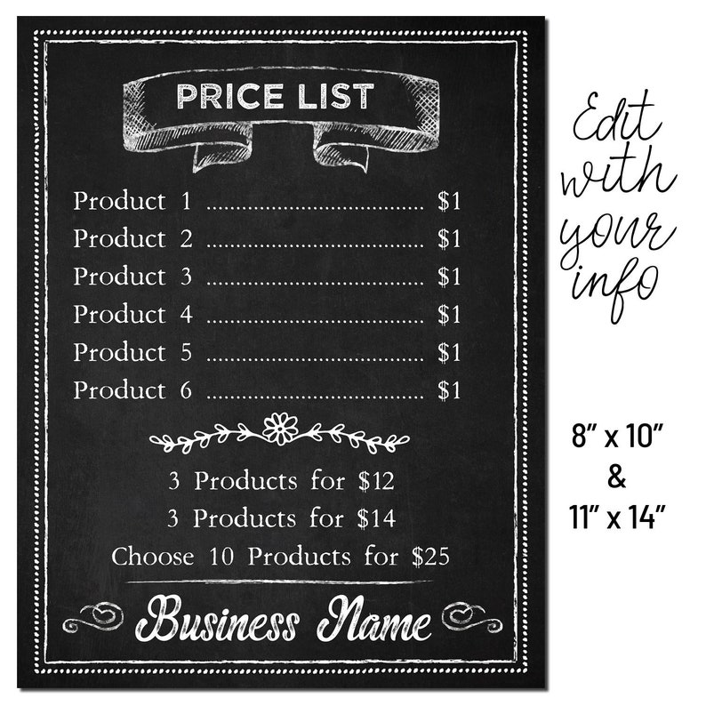 Chalkboard Sign Template Bundle. Small Business Price Sign for - Etsy