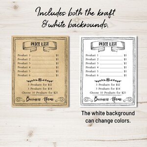 Editable Price List. Printable Business Store Price Sign for Retail ...