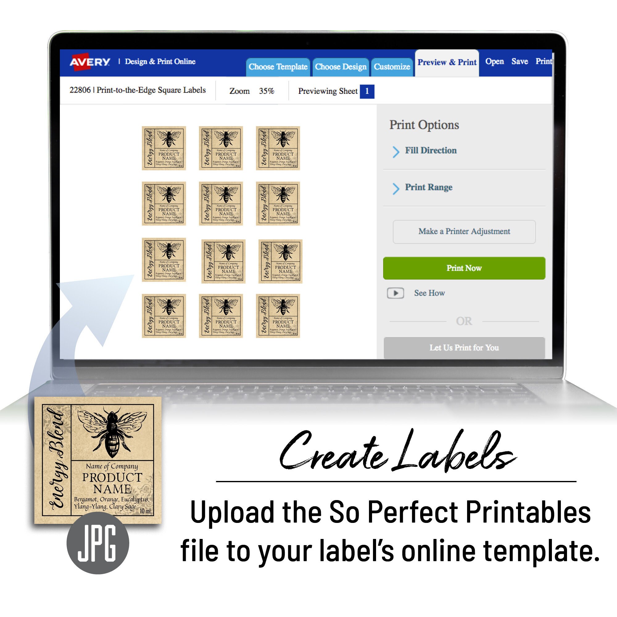 Editable Square Product Label Template Apothecary Bee. | Etsy UK