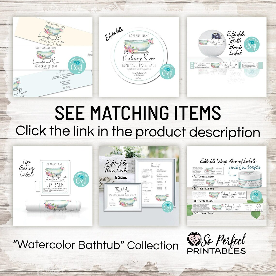 Editable Bath Bomb Label Template, Watercolor Bathtub. Printable 2" + 3 ...