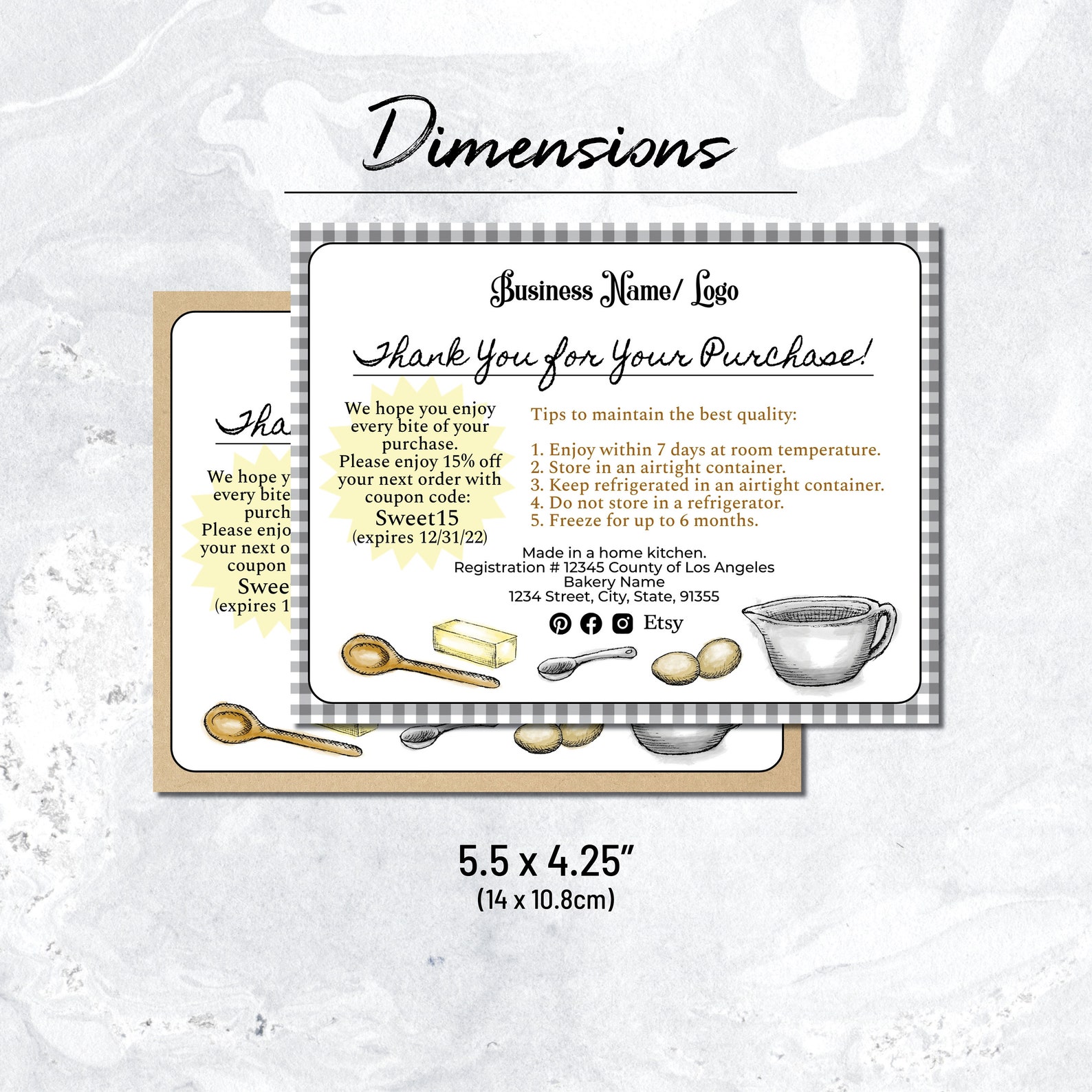 Baking Thank You Care Card Template. Custom Cake Cookie | Etsy