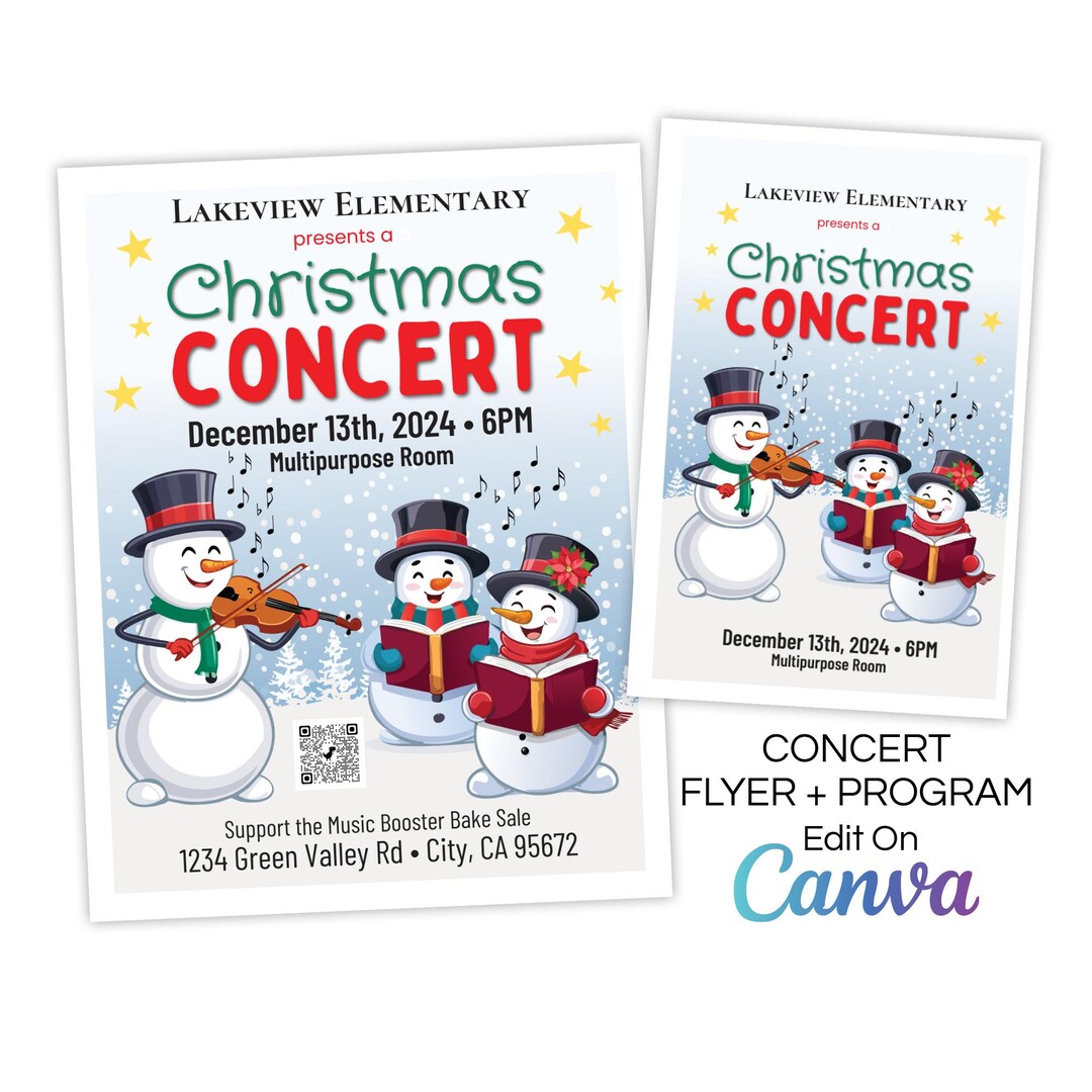 Christmas Concert Poster Template + Program. Edit in Canva. Holiday ...
