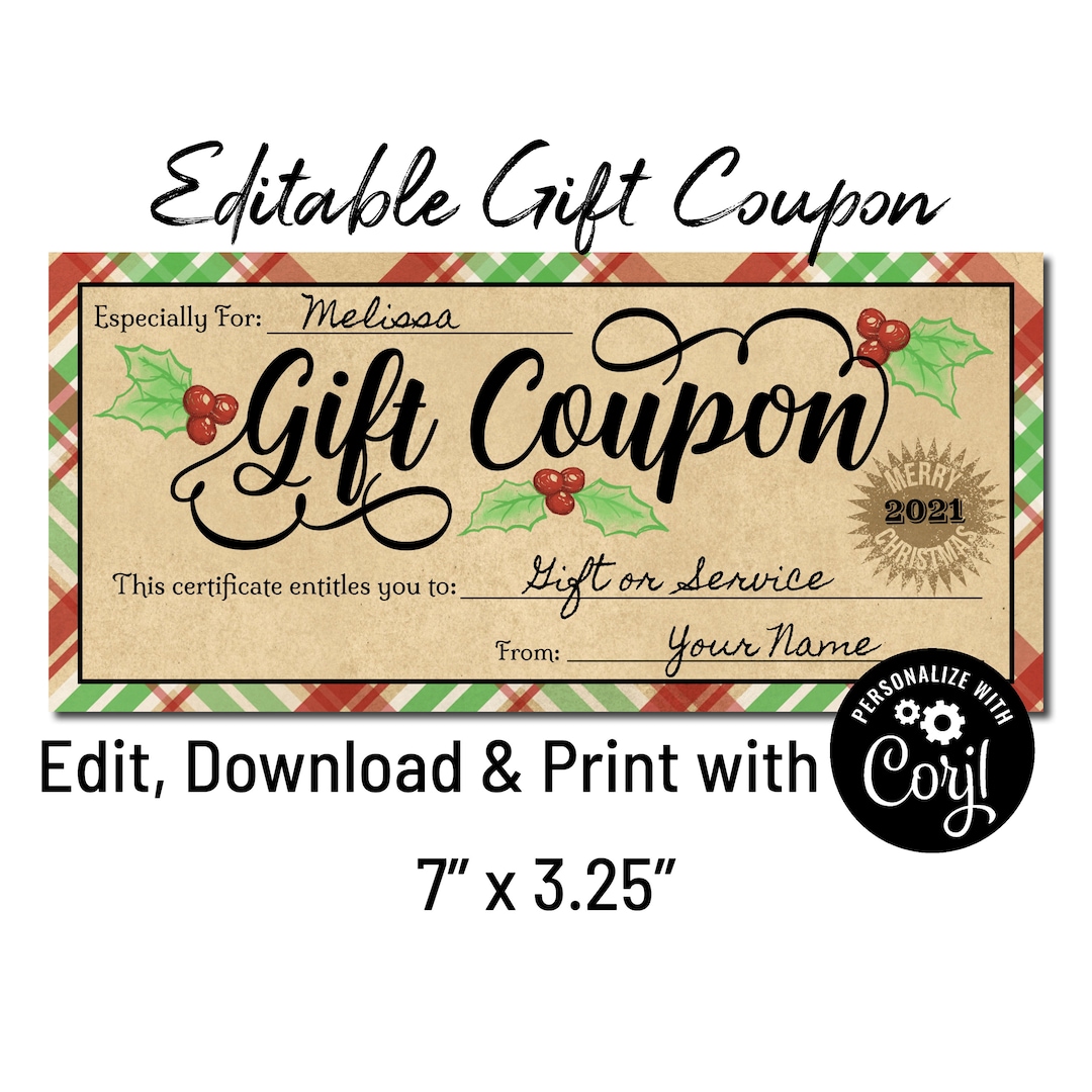Christmas Gift Certificate Template. Editable Gift Coupon Template ...
