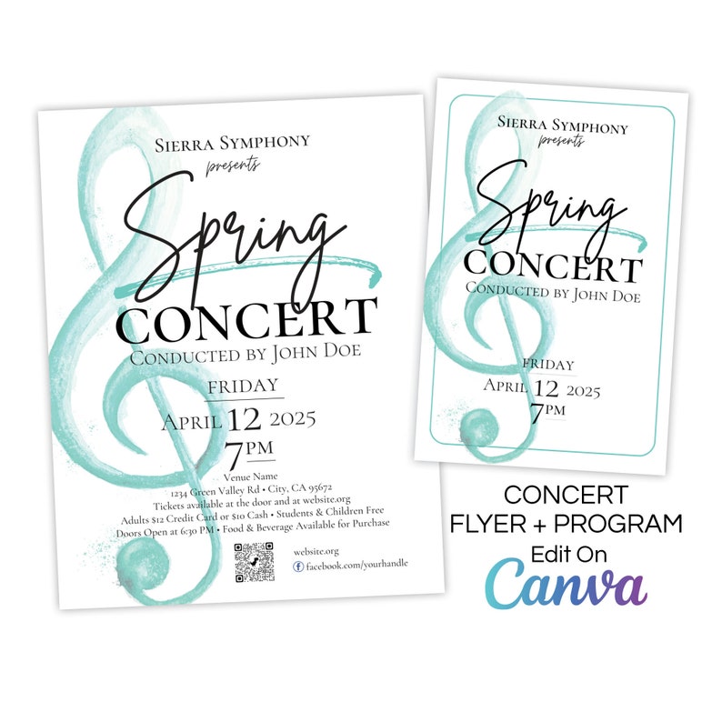 Concert Poster Template + Brochure. Editable in Canva. Flyer for All ...