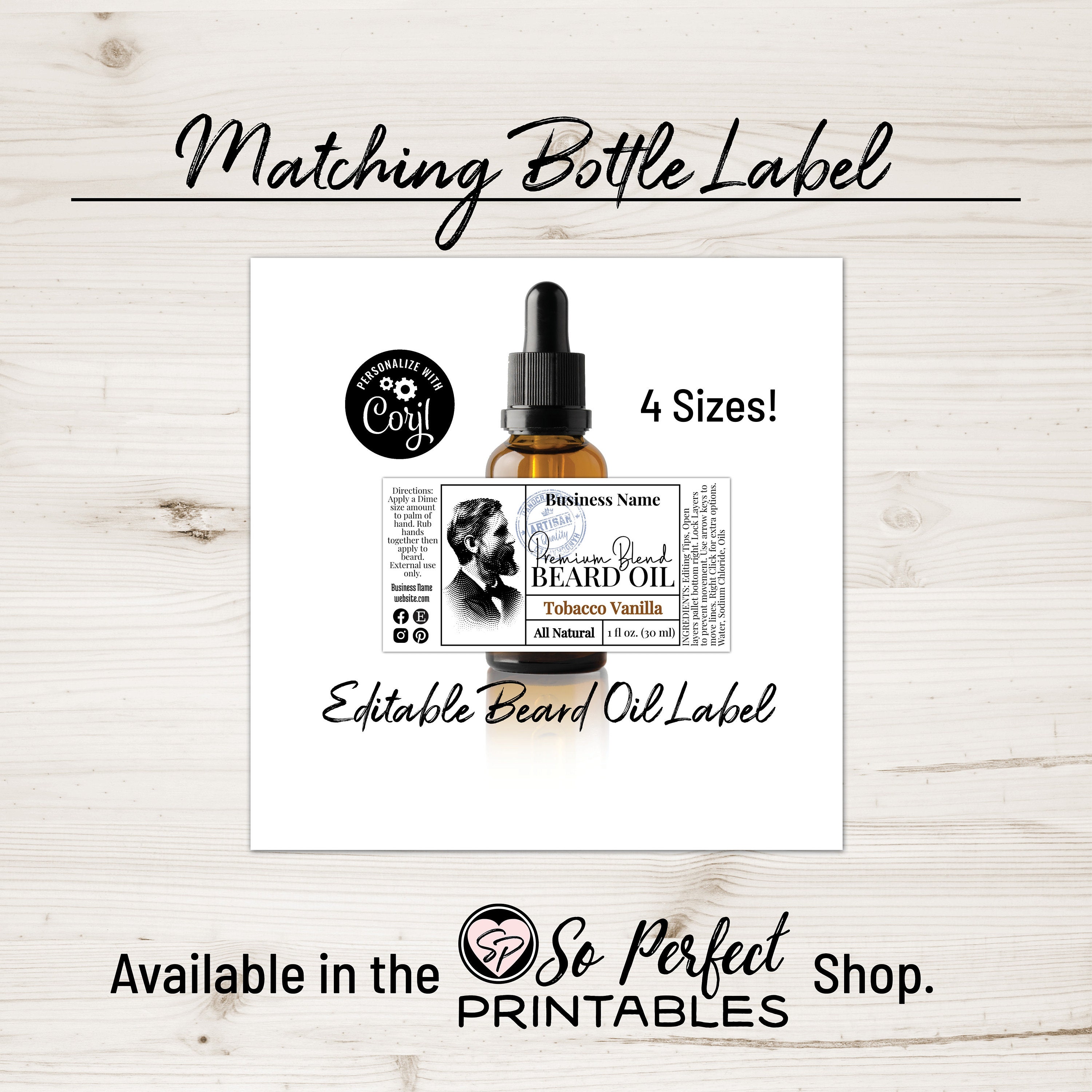 Editable Beard Balm Label Template With Bearded Man. Shaving - Etsy