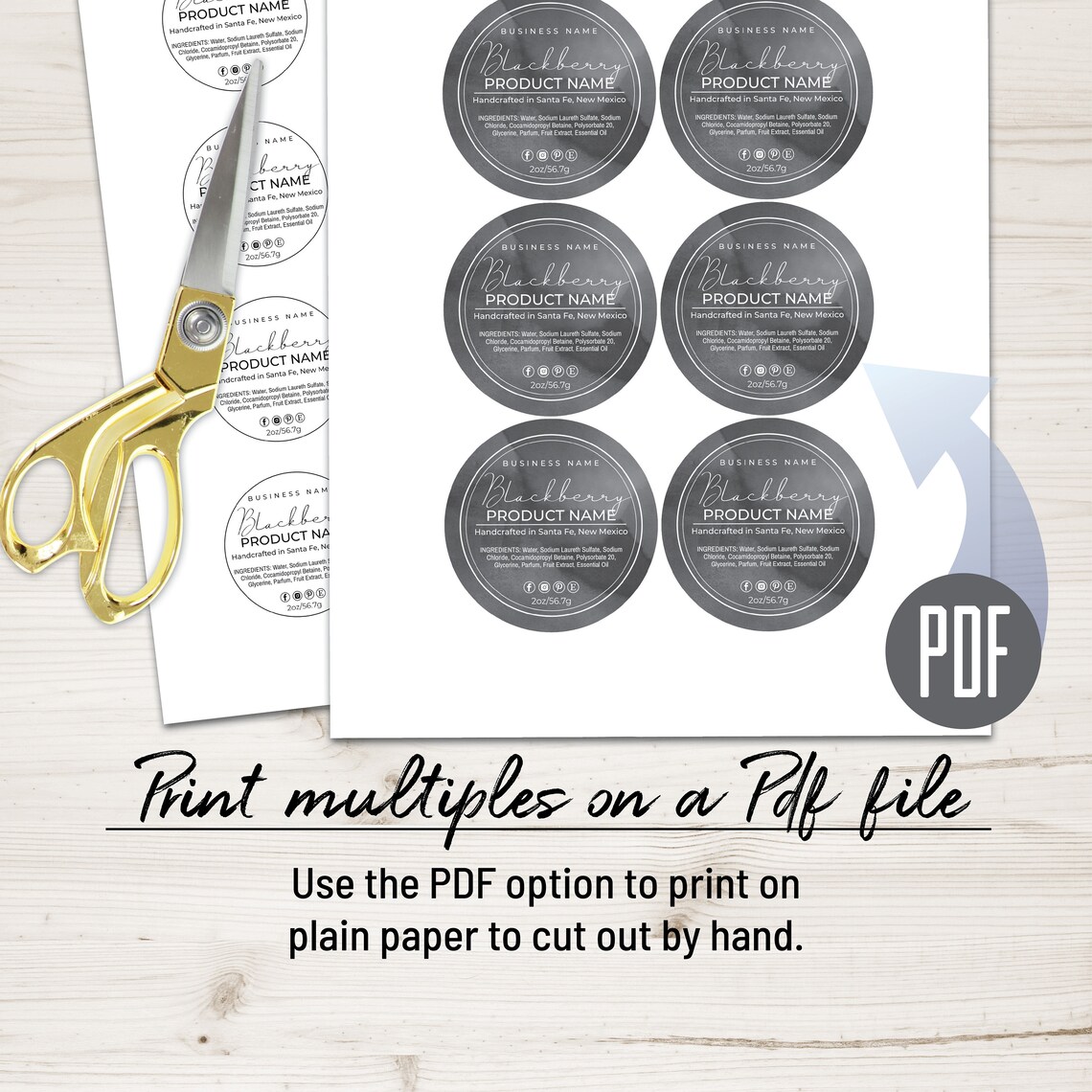 Editable Circle Label Template. White Black Watercolor | Etsy