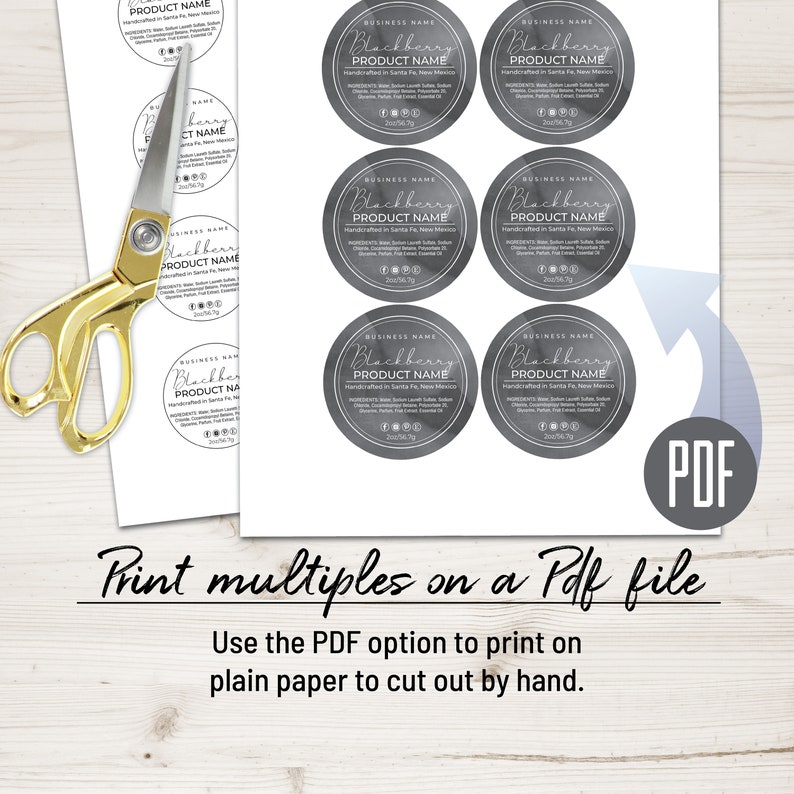 Editable Circle Label Template. White Black Watercolor | Etsy