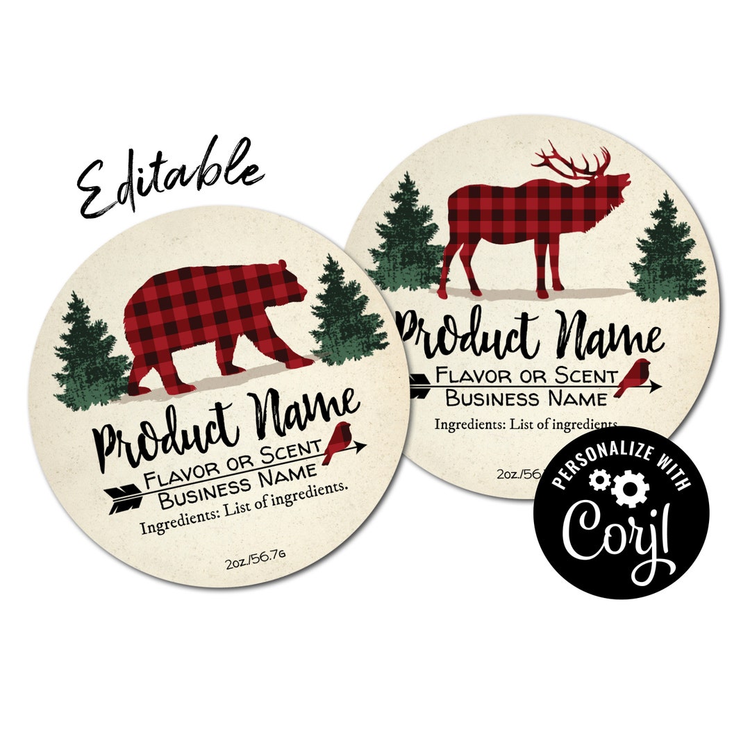 Rustic Red Label Template, Elk Bear Buffalo Check. DIY Labels for Jars ...
