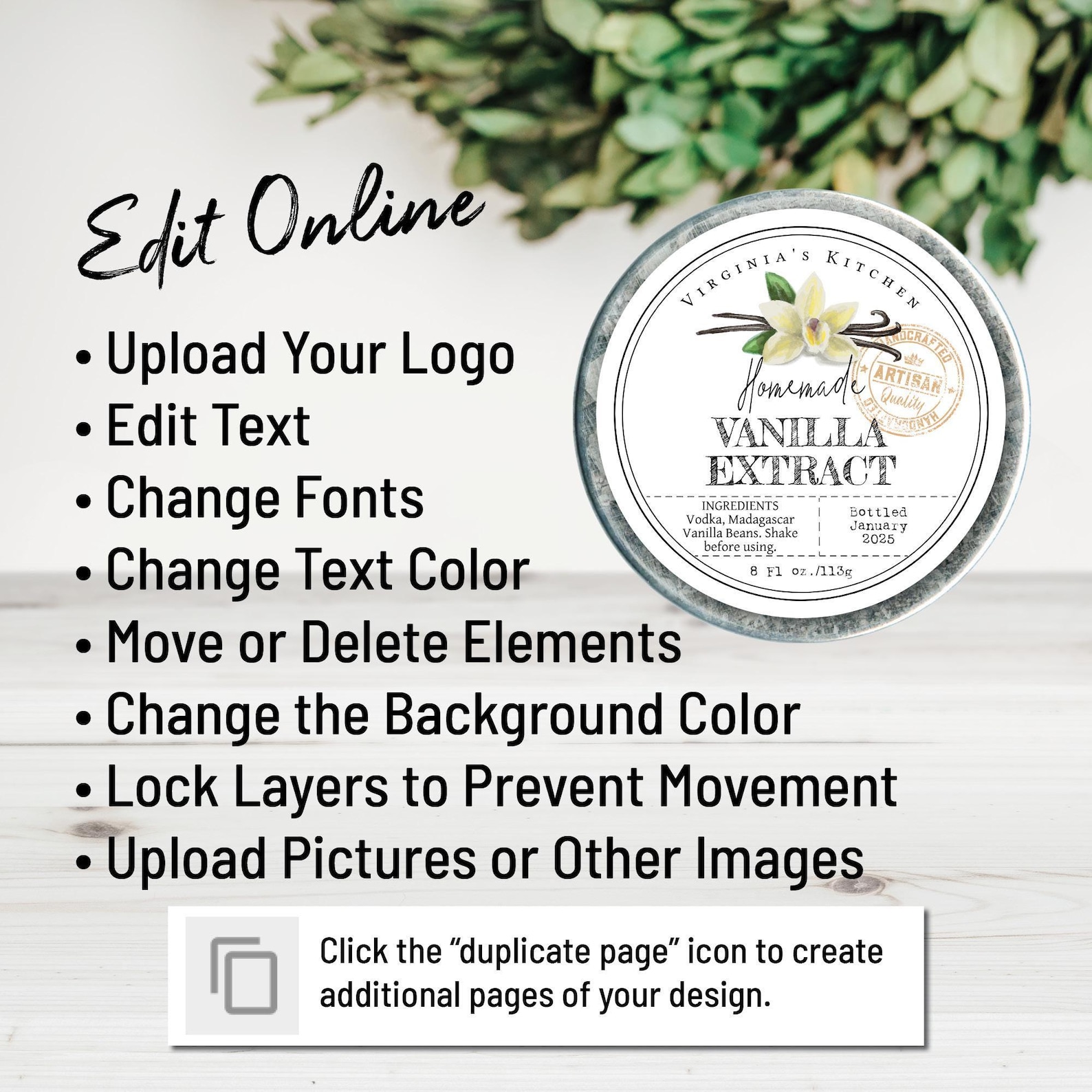 Vanilla Extract Label Template, Homemade Vanilla Label, Round Labels ...