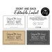 Small Jar Label, Front & Back Editable Label Template. Personalize ...