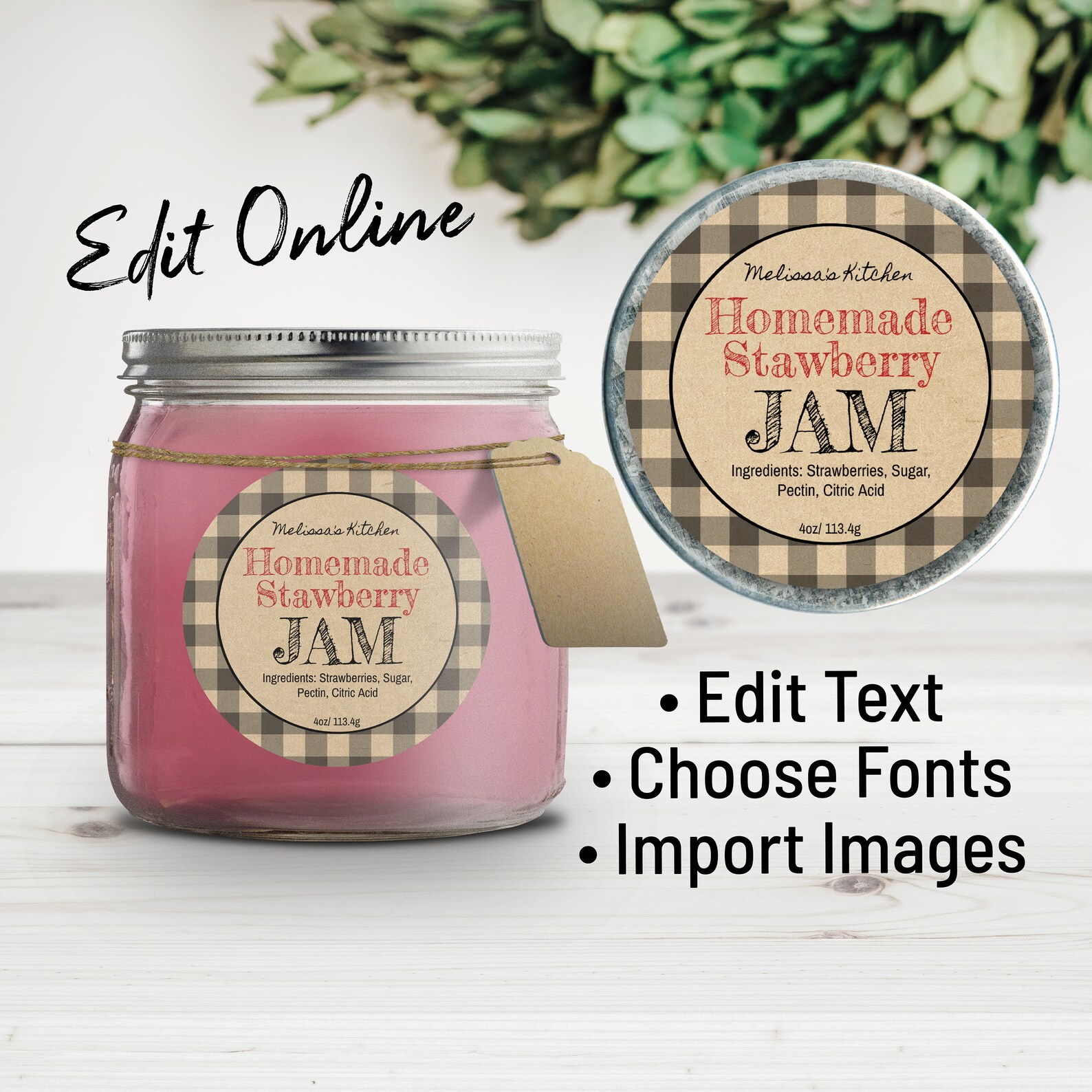 Jam Label Printable for Mason Jars, Homemade Jelly Product, Country ...