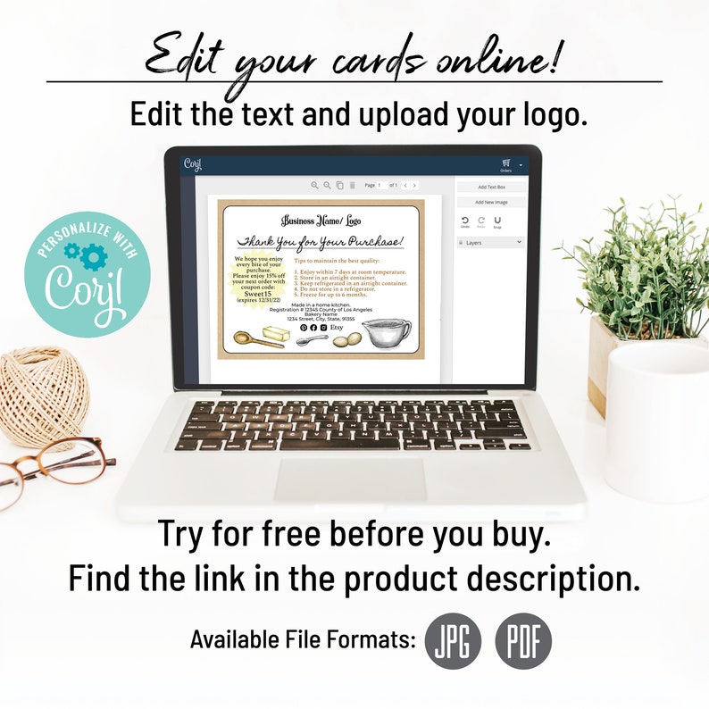 Baking Thank You Care Card Template. Custom Cake Cookie | Etsy