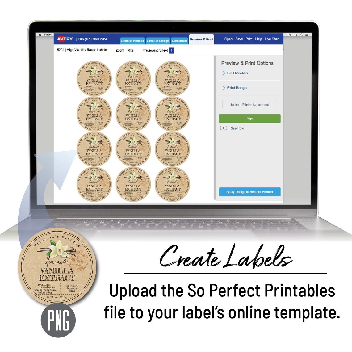 Vanilla Extract Label Template, Homemade Vanilla Label, Round Labels ...
