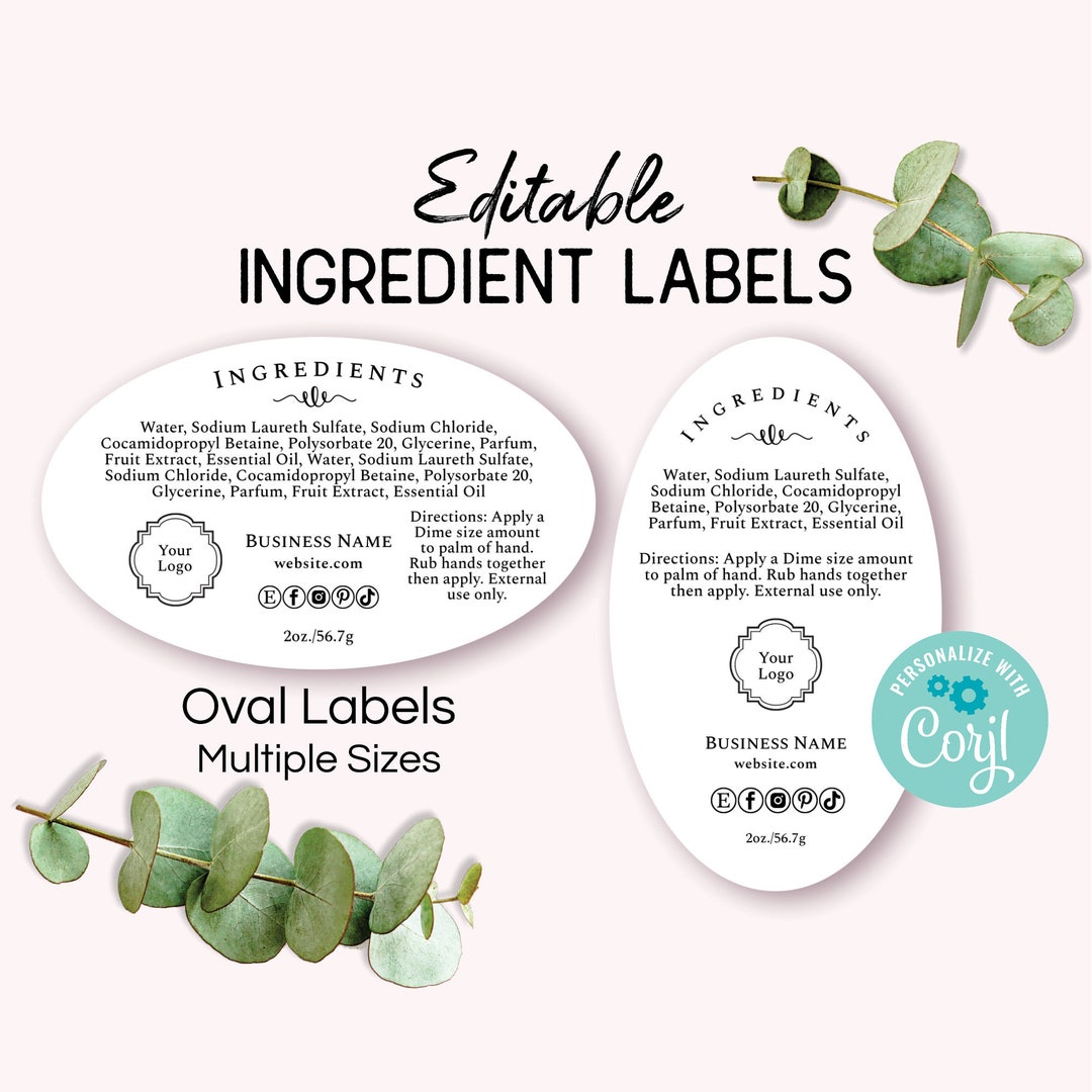 Oval Ingredient Label Template, Custom Product Packaging Sticker ...