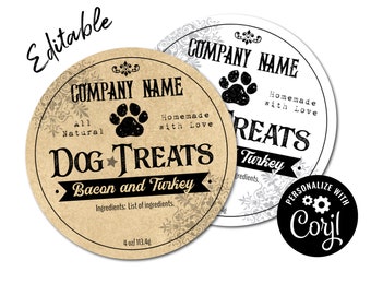 Dog or Cat Treat Label Template, Custom Digital Pet Product Sticker ...