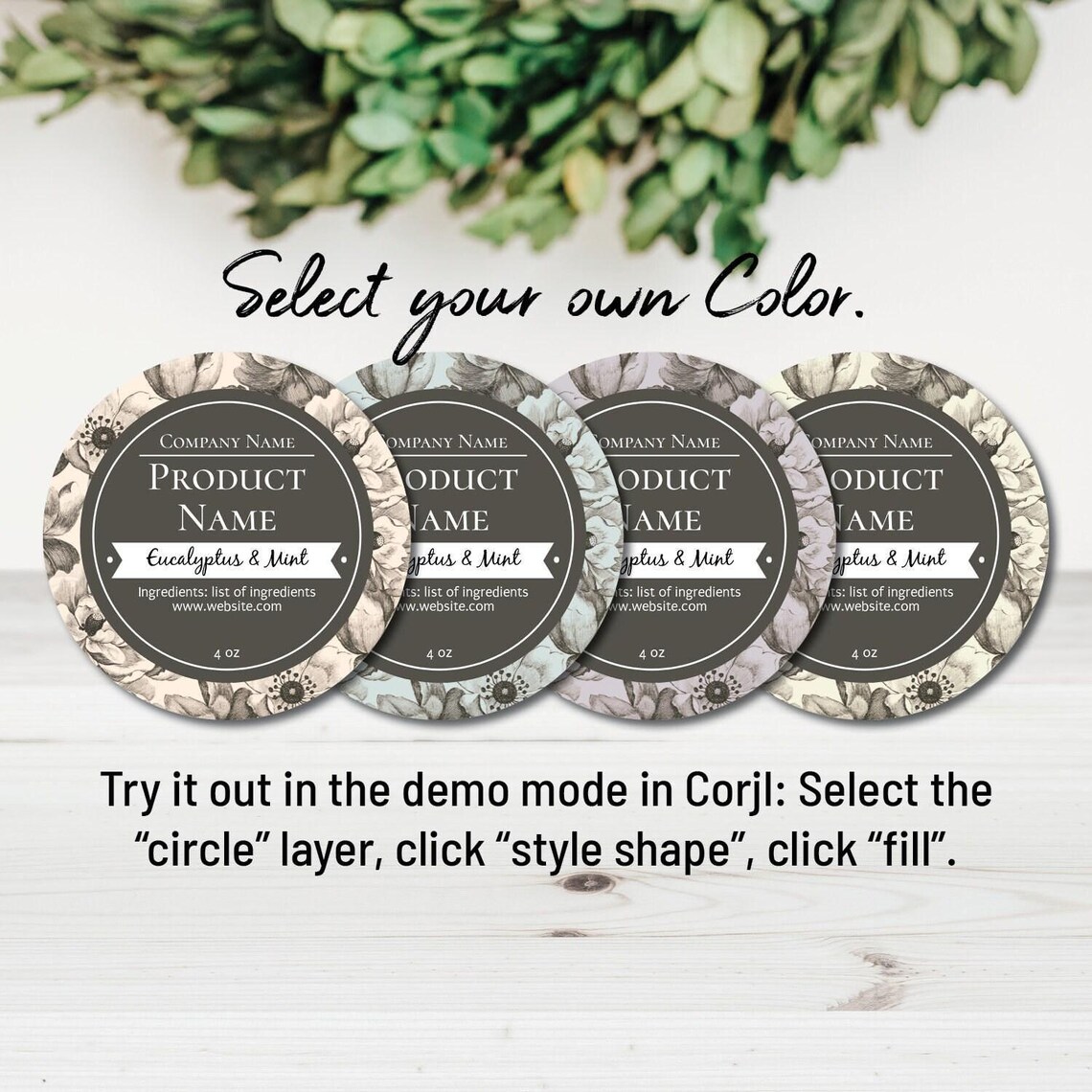 Round Product Label Etched Flowers. Edit Product Label Template Online ...