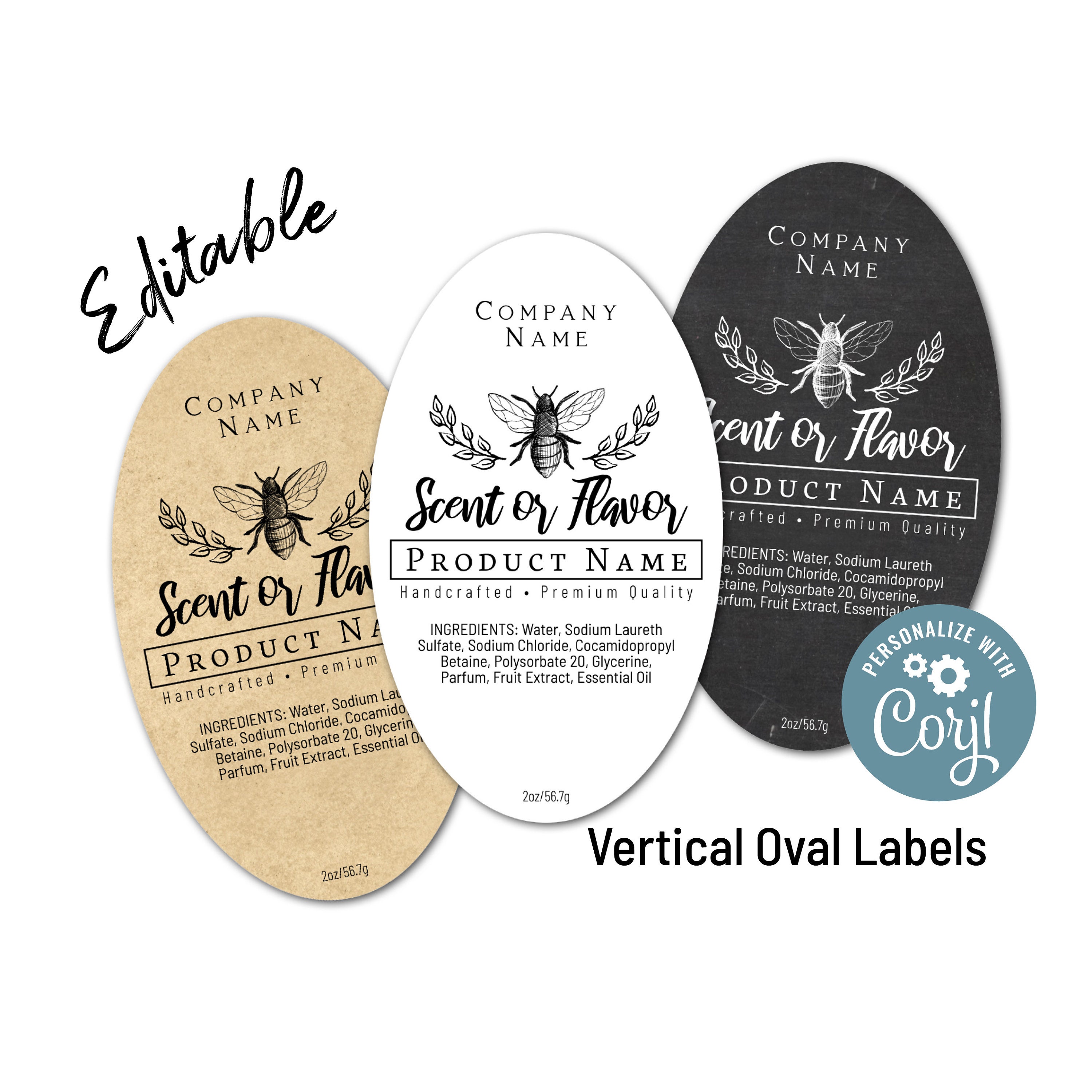 Editable Oval Product Labels for Jars Spice Bottles Canning - Etsy ...