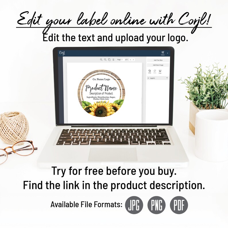 Sunflower Product Label Template. Custom Homemade Product | Etsy